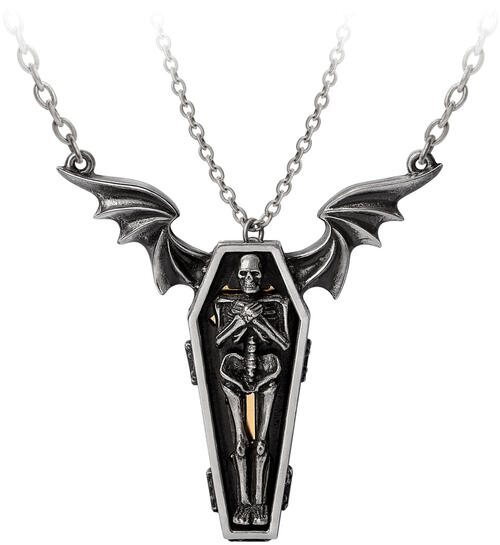 Undying Homage Couples Gothic Coffin and Skeleton Necklace Set
