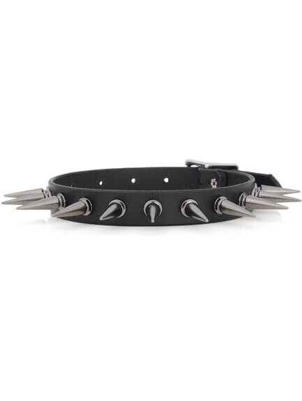 Leather choker with large gun-metal spikes