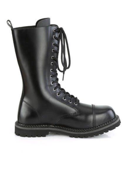 RIOT-14, Black Leather 14 Eyelet Combat Boots