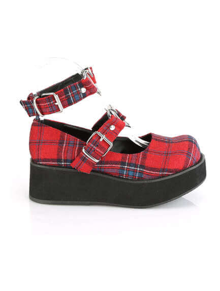 SPRITE-02 Red Plaid Maryjane Platform Shoes