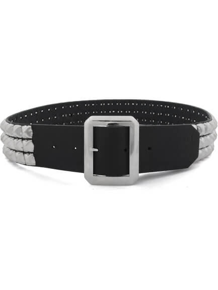 3 Row Pyramid Stud Belt - Real Leather Made in the USA
