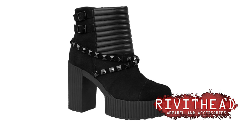 Rare T.U.K. Yuni Ribbed Black Suede Creeper Boots