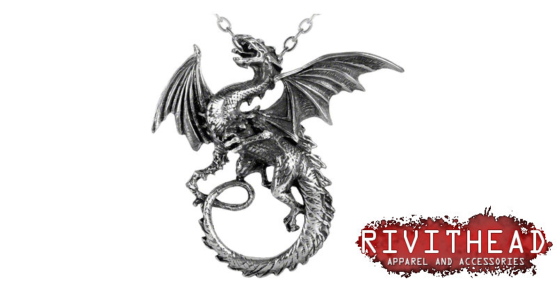 Whitby Wyrm Dragon Pendant in English Pewter, 21" Chain