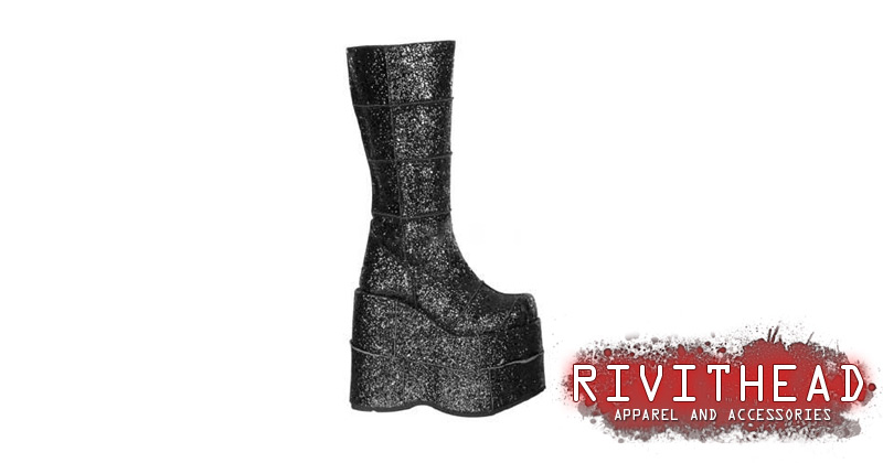 STACK-301G Black Glitter Platform Boots