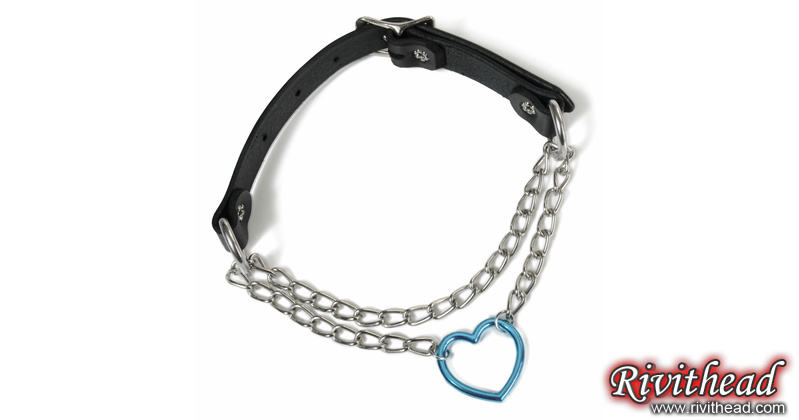 Blue Heart and Chain Leather Choker from Rivithead