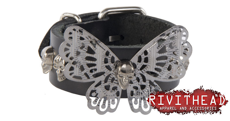Butterfly Black Leather Wristband
