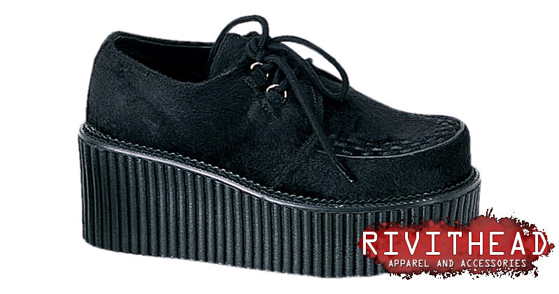 CREEPER-202 Black Fur Creeper Shoes by Demonia