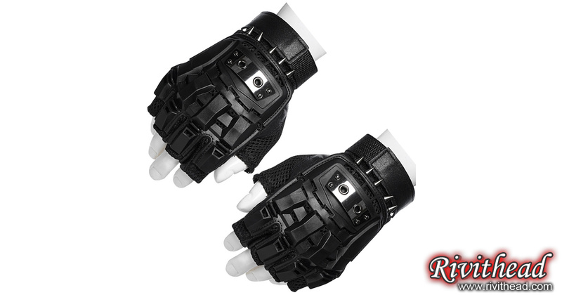 Dark Tech Fingerless Gloves – Spiked, Armored & Bold