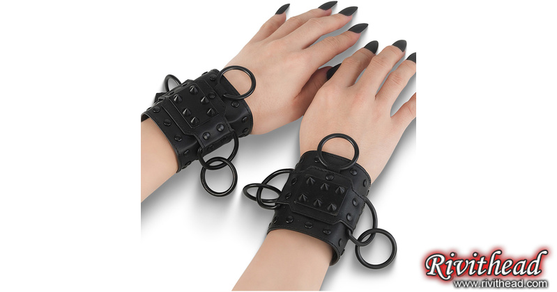 Demonia Gothic Triple Ring Wristband w/ Studded Metal Plate
