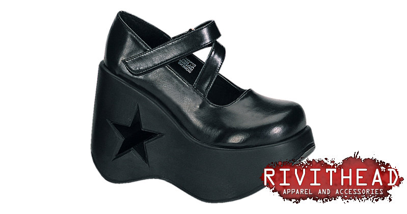 DYNAMITE-03 Black Maryjane Platform Shoes with Star Cutout