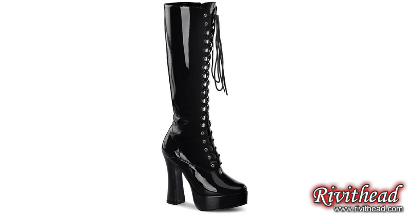ELECTRA-2020 Black Patent Knee High Platform Boots