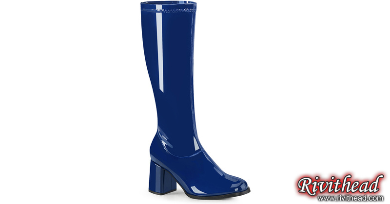 Navy Blue GOGO-300 Knee-High Go-Go Boots at Rivithead