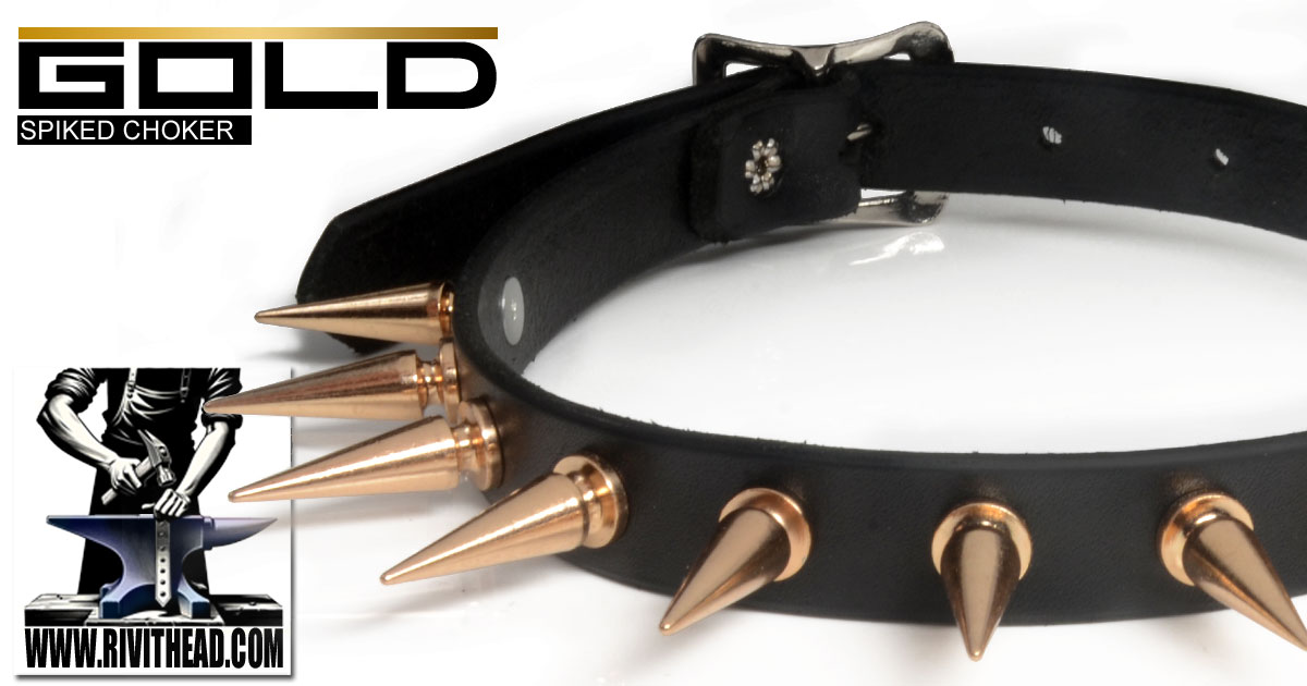 Stunning Real Leather Choker with large Gold Spikes