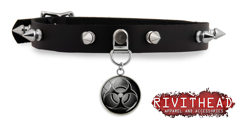 Leather Choker with Grey Biohazard Pendant