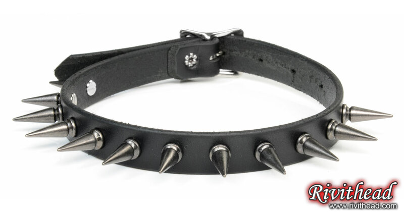 Punk Leather Choker with Gunmetal Spikes | Rivithead