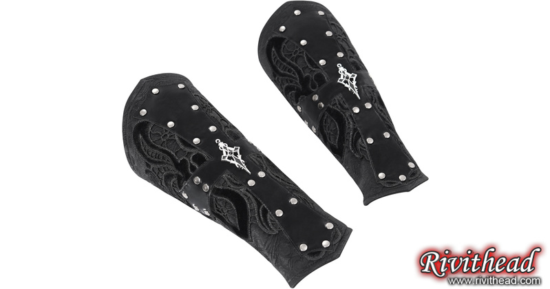 Requiem Arm Cuffs - Black Velvet Riveted Cross for Men