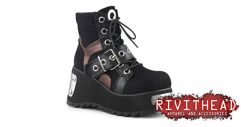 SCENE-53 Platform Boots with Buckle Strap and net overlay
