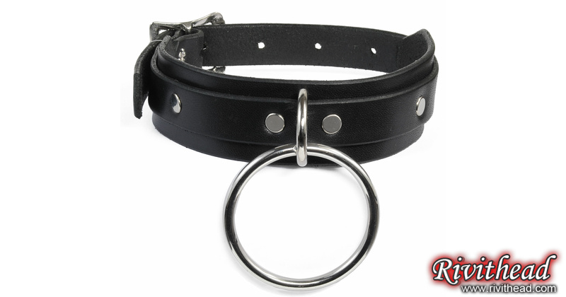 Black Leather Choker with Large 2 inch chrome ring