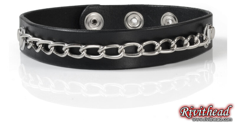 Leather Choker with Silver Overlay Chain | Rivithead