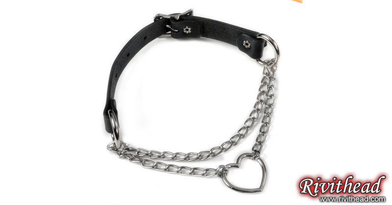 Heart and Chain Leather Choker – Black Leather Chain Choker