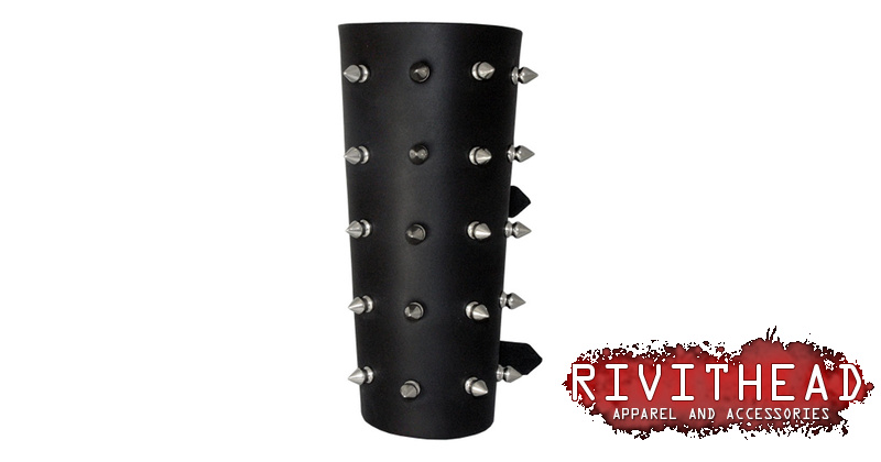 Spiked Leather Gauntlet with 4 Rows of Spikes & Buckles