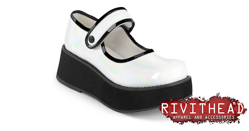 SPRITE-01 White Hologram Maryjane Platform Shoes