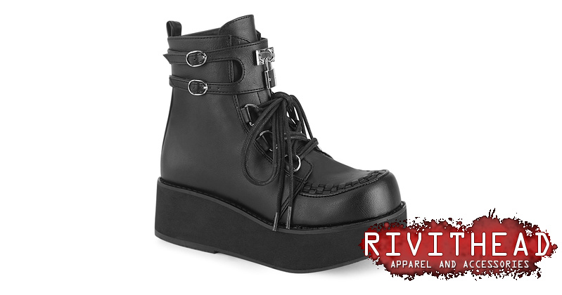 SPRITE-70 Black Platform Boots with Metal Lock Charm