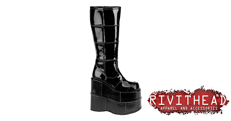 STACK-301 Men's 7 Inch Tall Black Patent Platform Boots