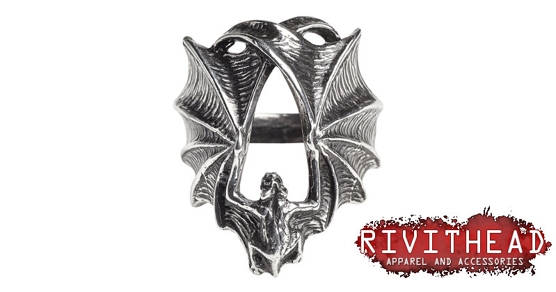 Pewter Bat Stealth Ring with Outstretched Wings