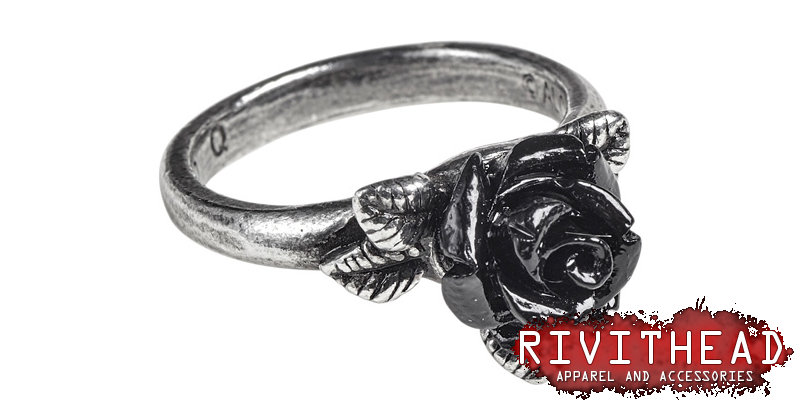 Token of Love Black Rose Ring in English Pewter