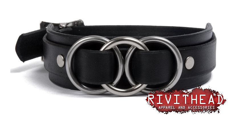 Triple Ring Leather Choker with Stainless Steel Rings