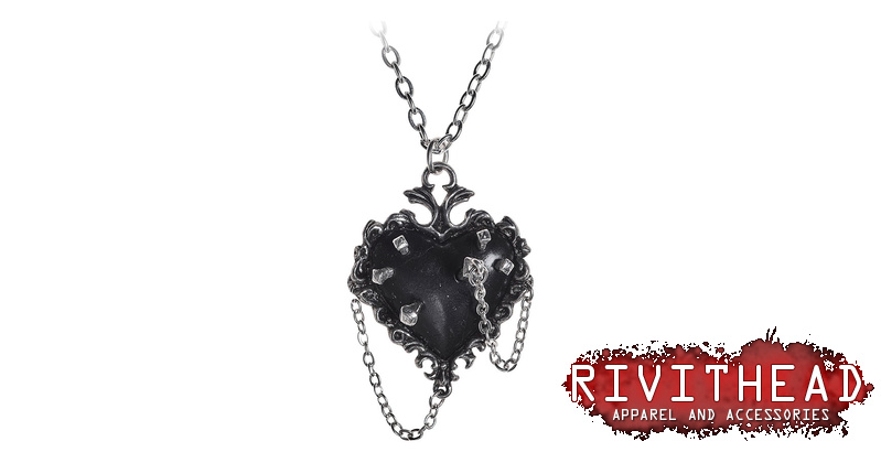Witches Black Heart Pendant Necklace in Pewter & Enamel