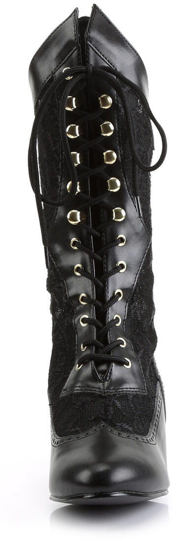 DAME-115 Black Lace Victorian Ankle Boots - 2 in Heel